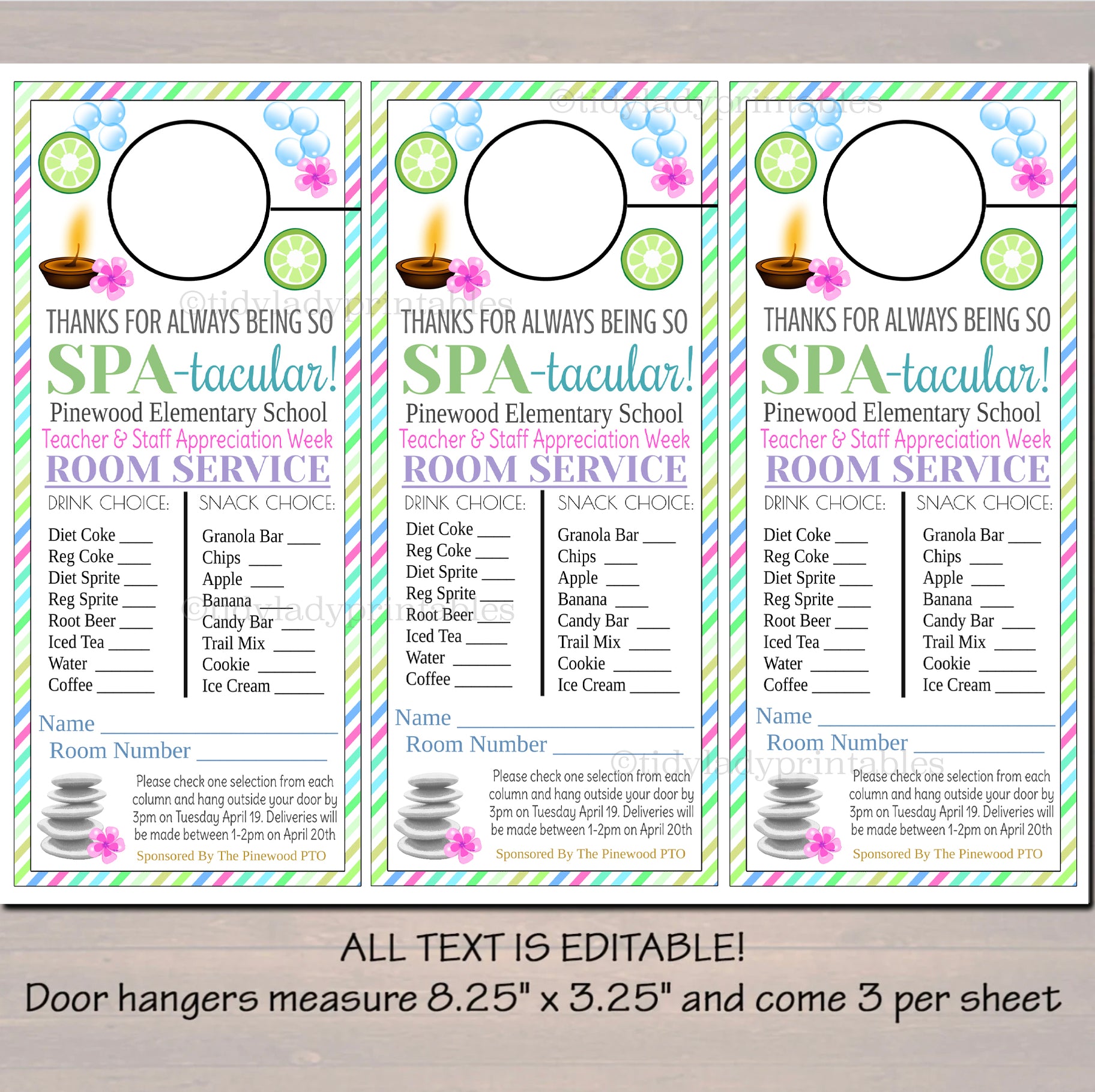 Spa Theme Teacher Appreciation Week Room Service Door Hanger — TidyLady ...