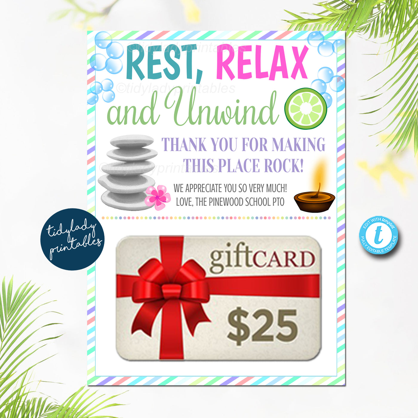 Spa Theme Teacher Appreciation Week Set | Tidylady Printables ...