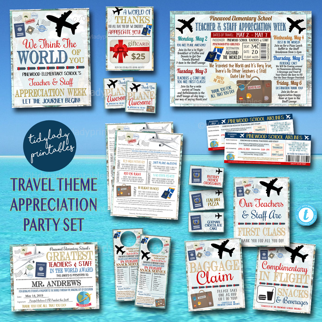 World Travel Map Theme Teacher Appreciation Week Party Set — TidyLady ...